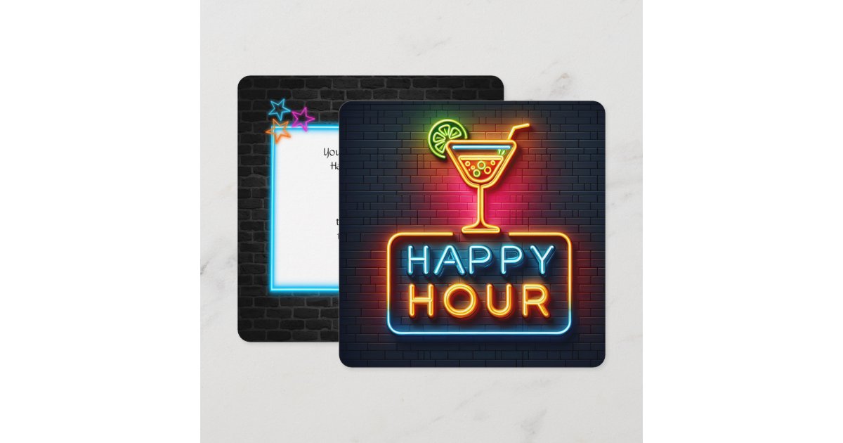 Neon Happy Hour Party Invitation | Zazzle