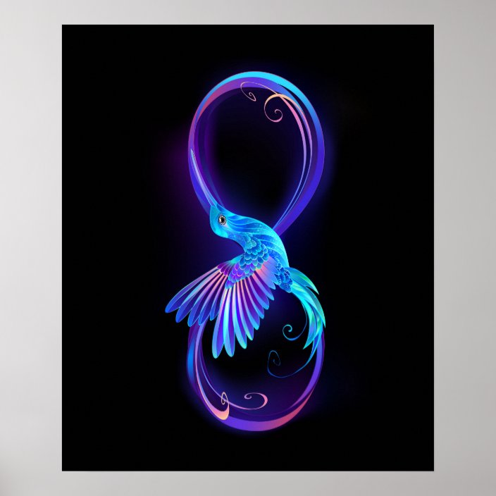 Neon Infinity Symbol with Glowing Hummingbird Poster | Zazzle.co.uk