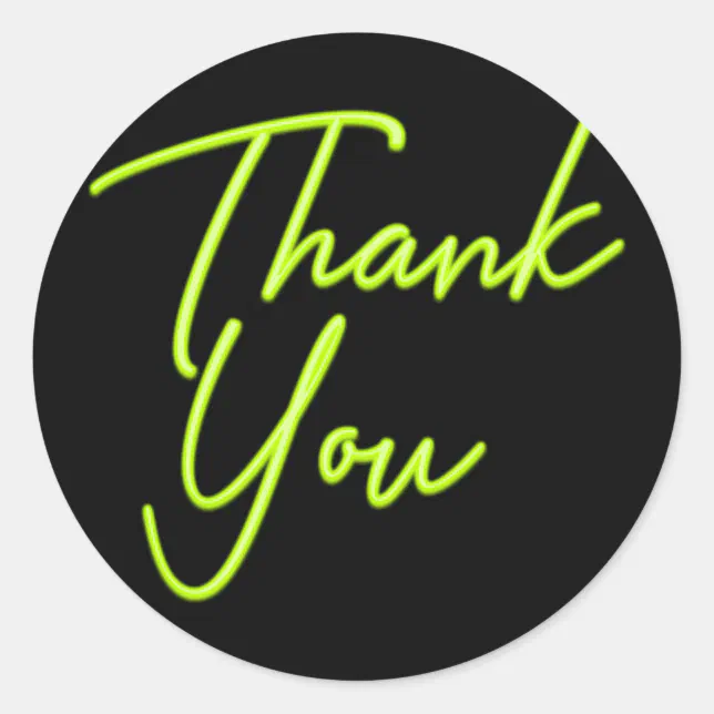 Neon Lime Green Glow Thank You Classic Round Sticker | Zazzle
