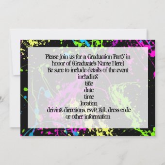 Neon Paint Splatter Graduation Party Invitation | Zazzle