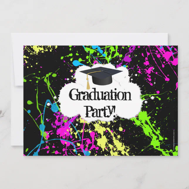 Neon Paint Splatter Graduation Party Invitation | Zazzle