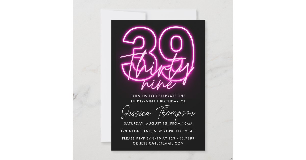 Neon Pink 39th Birthday Invitation | Zazzle