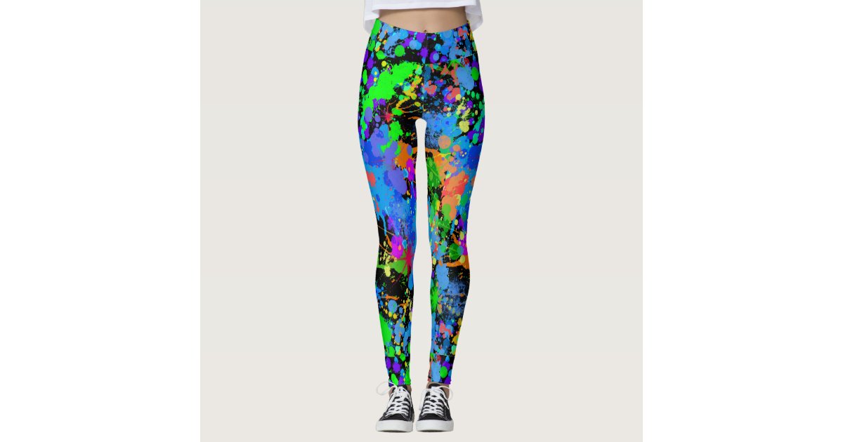 Neon Watercolor, Abstract, Paint Splatter, Leggings | Zazzle