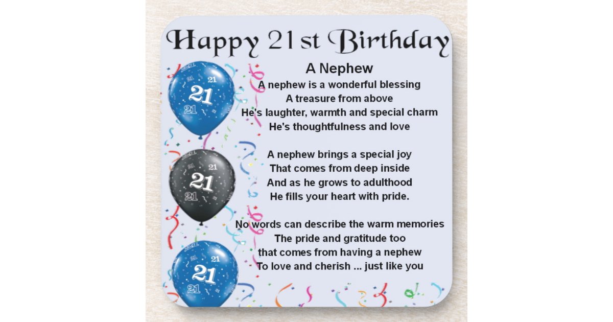 Nephew Poem - 21st Birthday Coaster | Zazzle