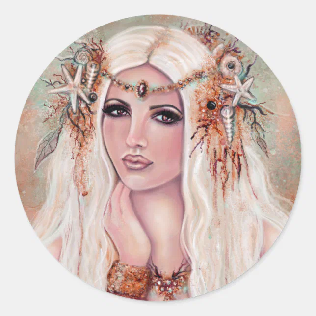 Nereides nymph mermaid art by Renee Lavoie Classic Round Sticker | Zazzle