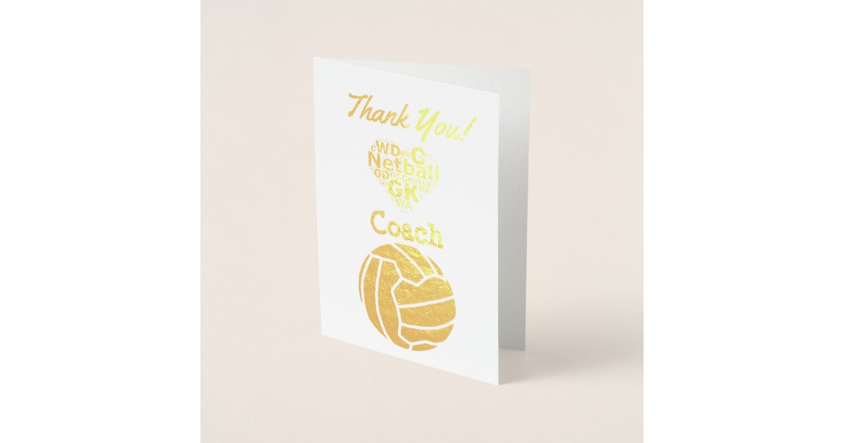 Netball Coach Thank You Gold Foil Card | Zazzle