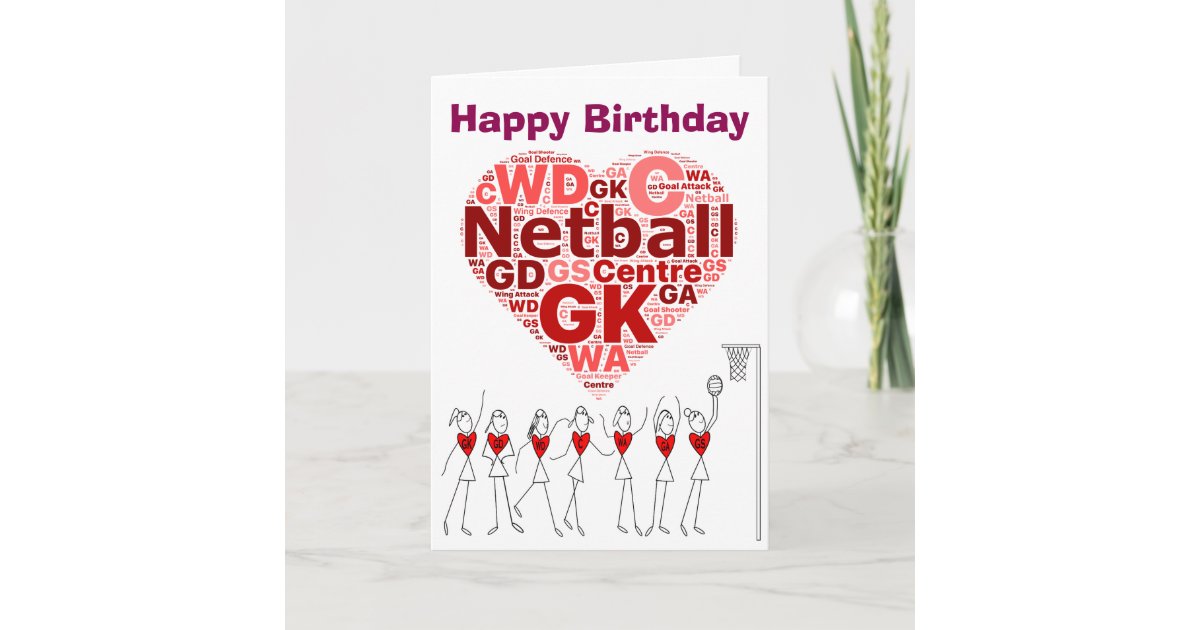 Netball Heart Positions Happy Birthday Card | Zazzle.co.uk