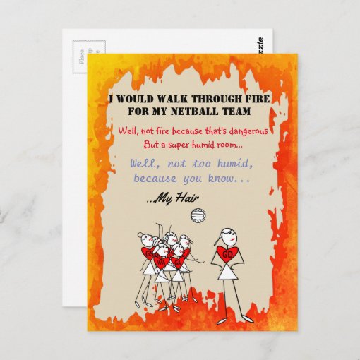 Netball Positions Stick Figures With Funny Quote Postcard | Zazzle