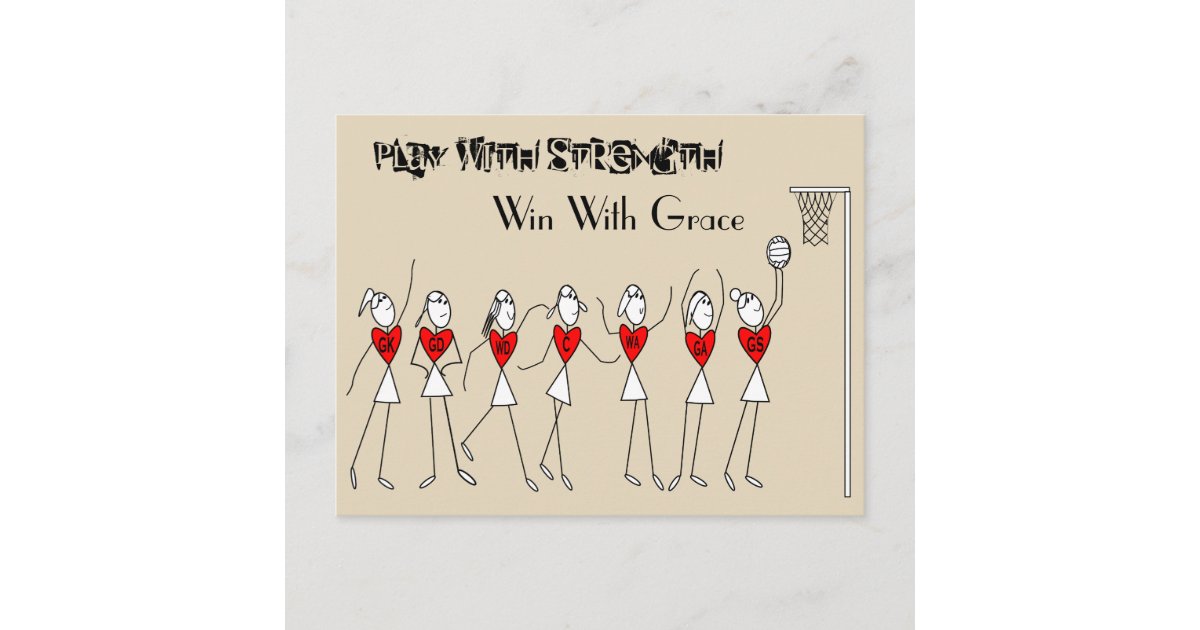 Netball Positions Stick Figures With Quote Postcard | Zazzle