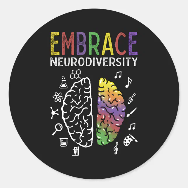 Neurodiversity Embrace Adhd Autism Asd Brain Classic Round Sticker | Zazzle