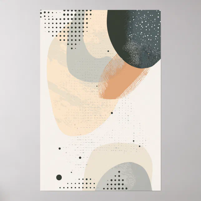 Neutral-coloured shapes with dot patterns poster | Zazzle