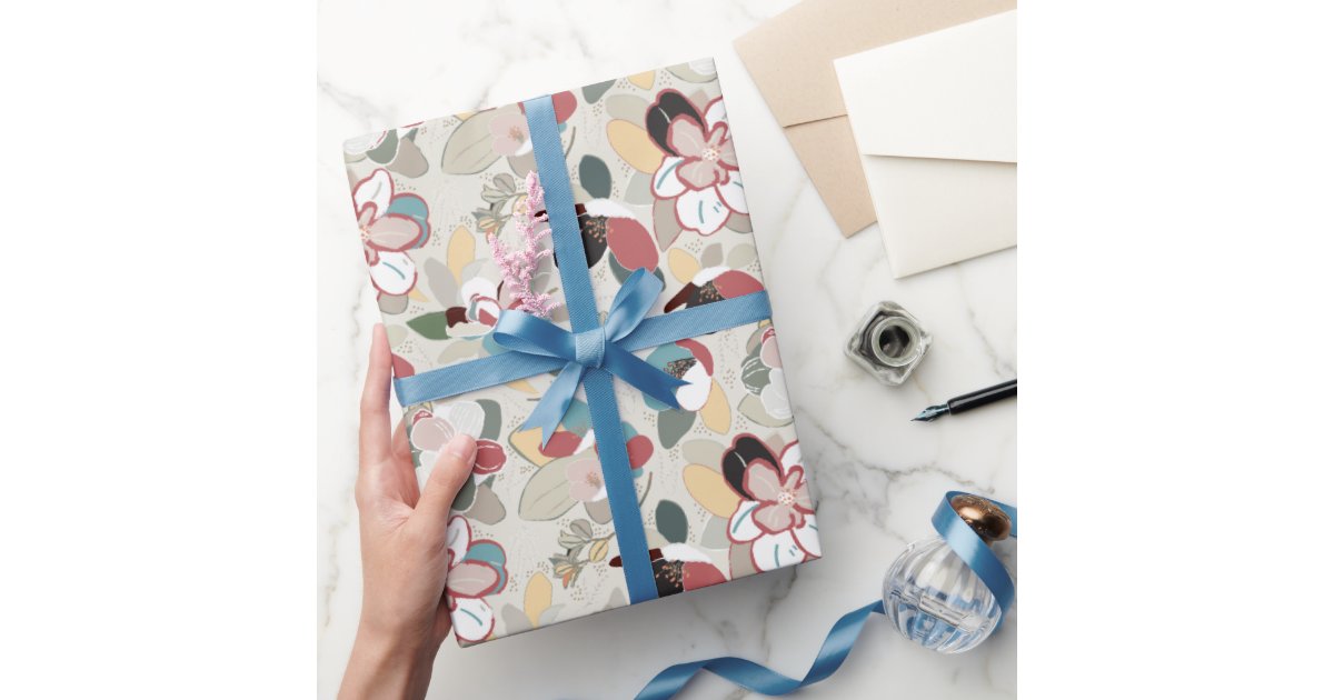 Neutral Floral Winter Magnolia Wrapping Paper | Zazzle