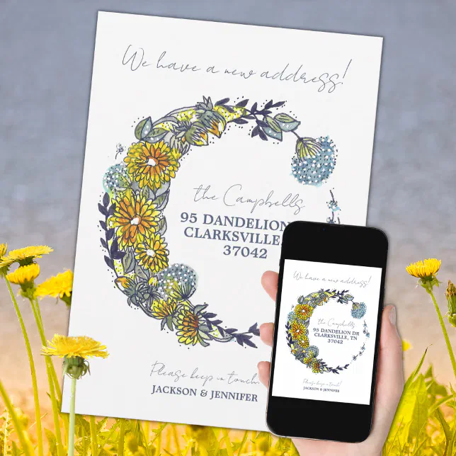 New Address Floral Wreath Moving Announcement | Zazzle