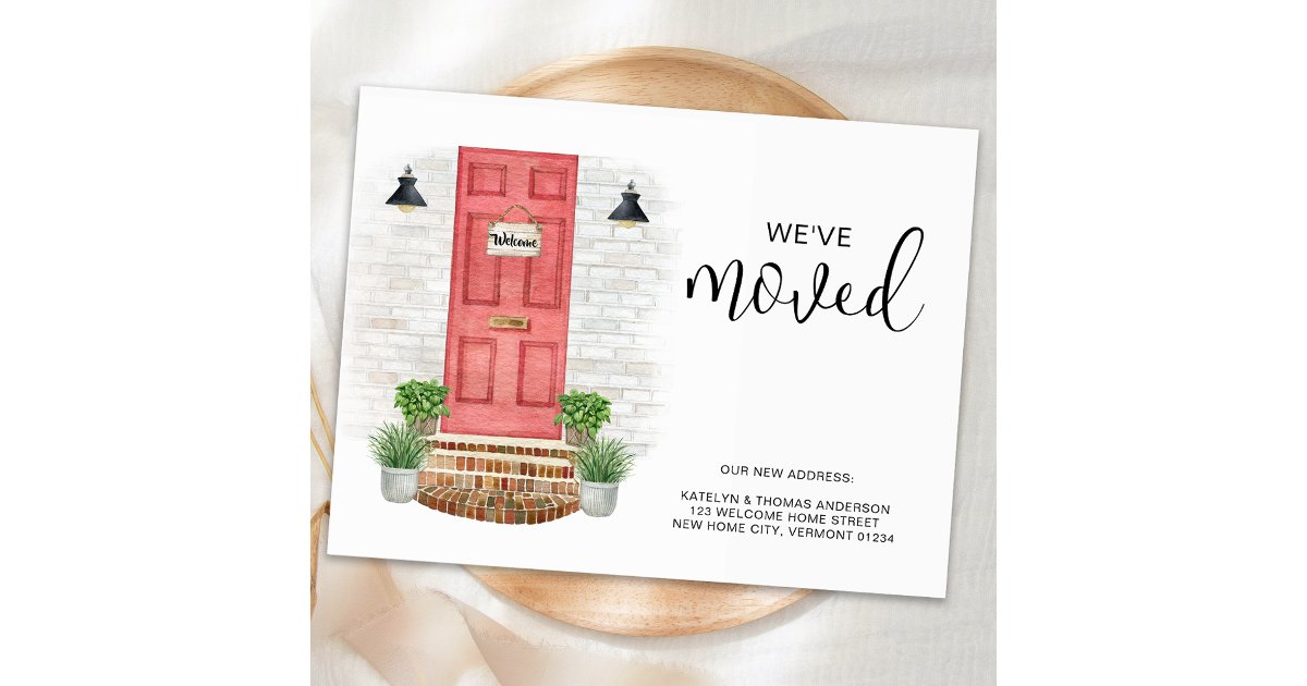 New Address We've Moved Watercolor Red Front Door Announcement Postcard | Zazzle