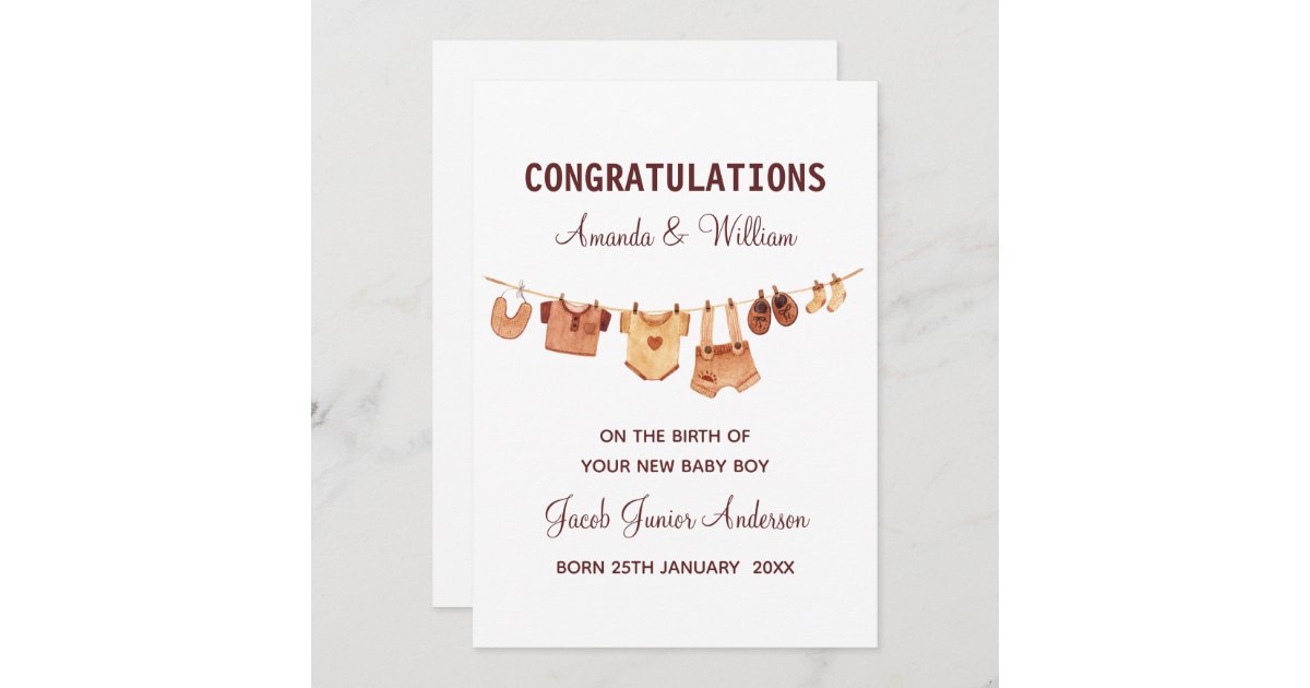 New Baby-Baby Clothes Congratulations Personalised Card | Zazzle