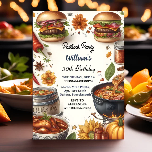 New Bbq Taco Chef Soup Potluck Party 30th Birthday Invitation | Zazzle
