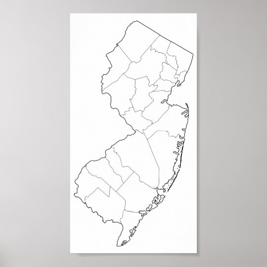 New Jersey Counties Blank Outline Map Poster | Zazzle.co.uk