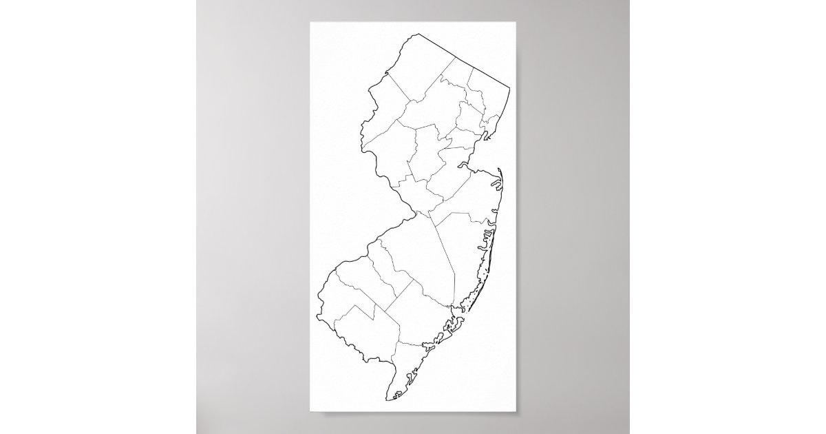 New Jersey Counties Blank Outline Map Poster | Zazzle