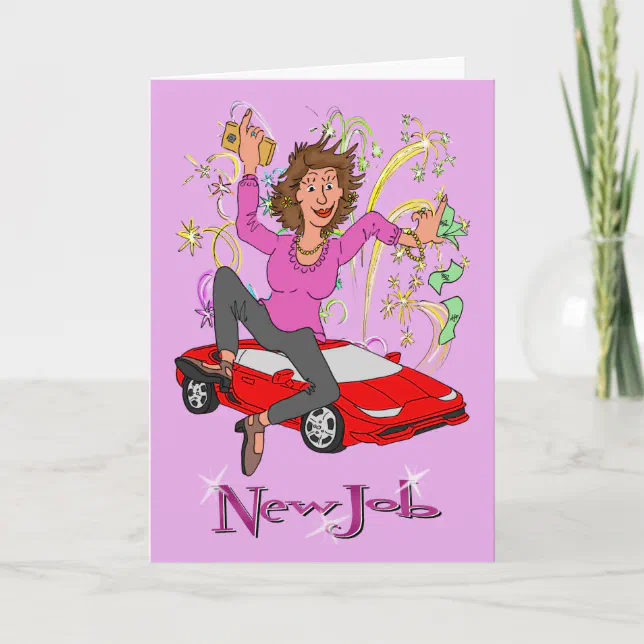 New Job Female Cartoon Caricature Card | Zazzle