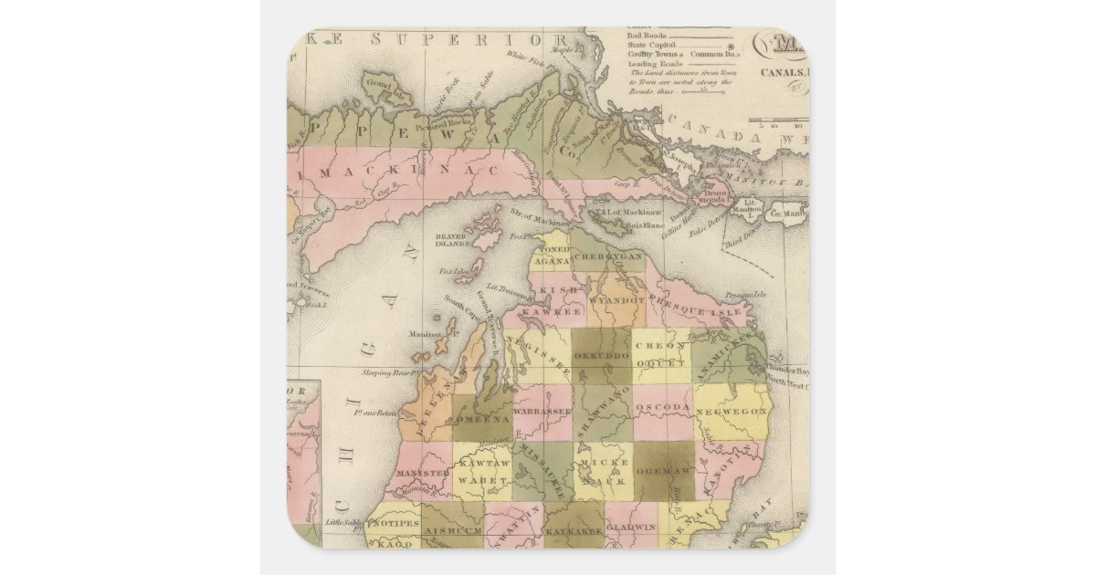 New Map Of Michigan Square Sticker | Zazzle