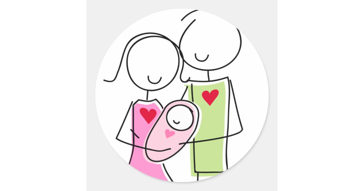 New Parents with Baby Girl - Round Stickers | Zazzle