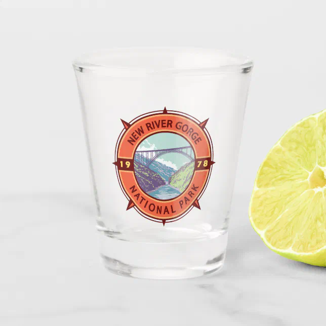 New River Gorge National Park Retro Compass Emblem Shot Glass | Zazzle