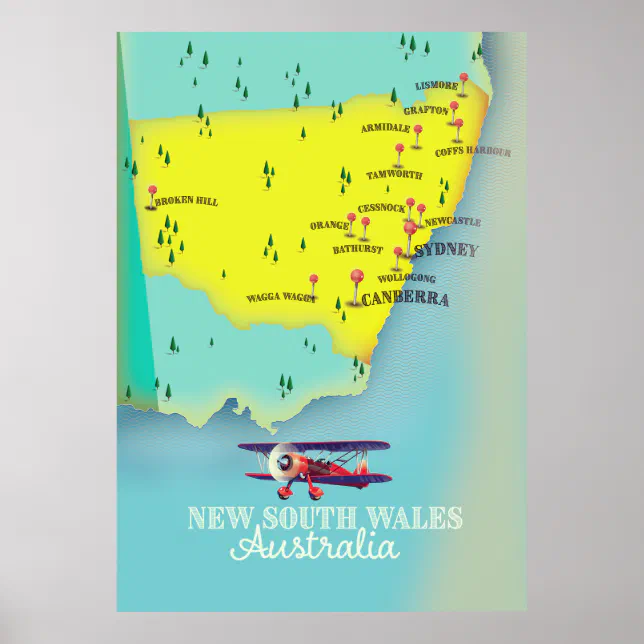 New South Wales Australia map Poster | Zazzle
