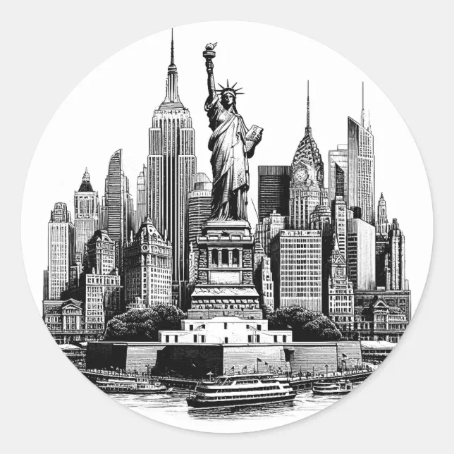 New york City Buildings Architecture art Classic Round Sticker | Zazzle