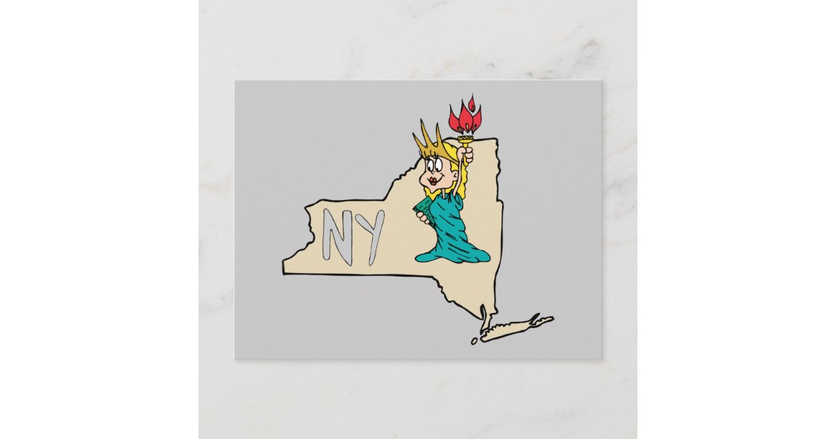 New York NY State Cartoon Map Statue Of Liberty Postcard | Zazzle
