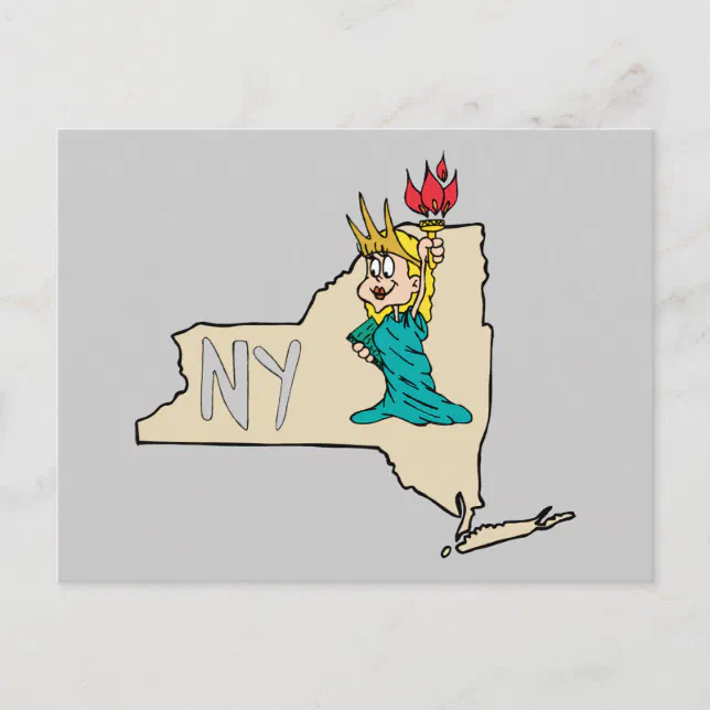 New York NY State Cartoon Map Statue Of Liberty Postcard | Zazzle