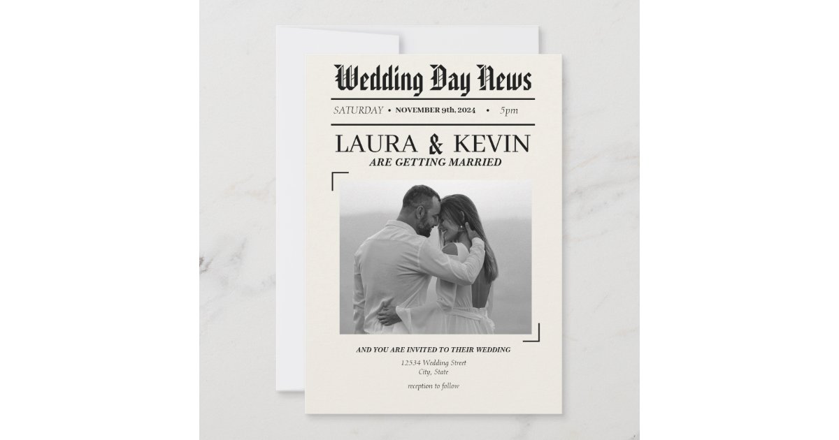 Newsprint Headline Wedding Invitation | Zazzle