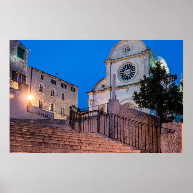 Night view of stairs and church in Split, Croatia Poster | Zazzle