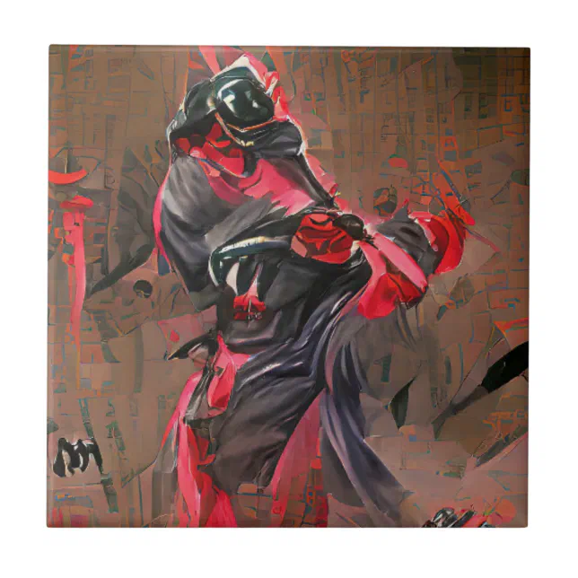Ninja death graphic abstract art tile | Zazzle