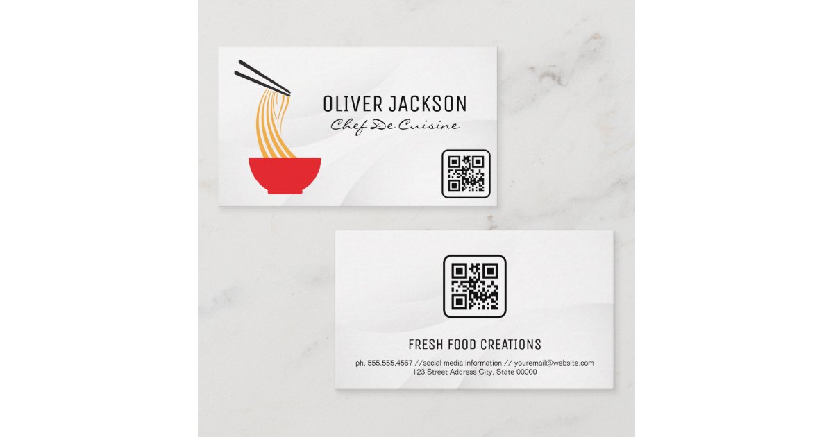 Noodle Bowl and Chopsticks | QR Code Business Card | Zazzle