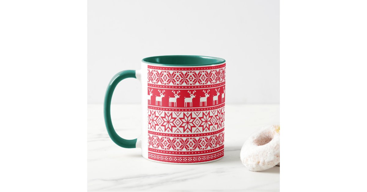 Nordic Snowflake Reindeer Ugly Christmas Sweater Mug | Zazzle