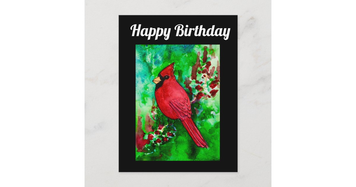 Northern Cardinal Handsome Happy Birthday Postcard | Zazzle