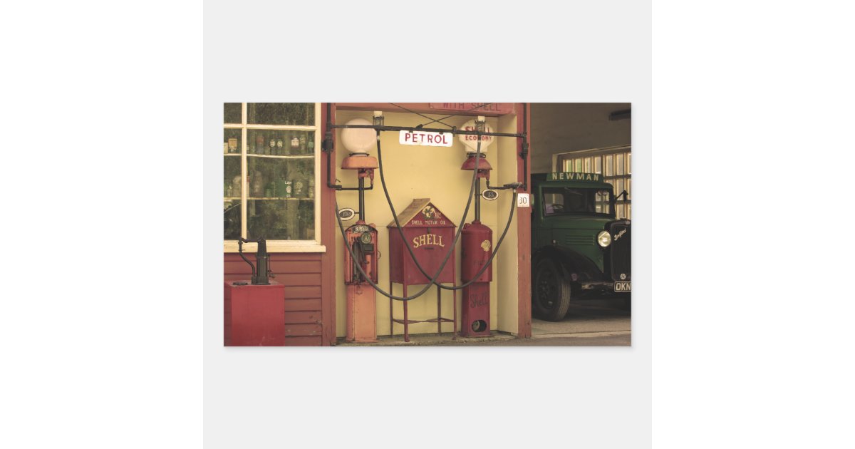 Nostalgic Gas Station Rectangular Sticker | Zazzle