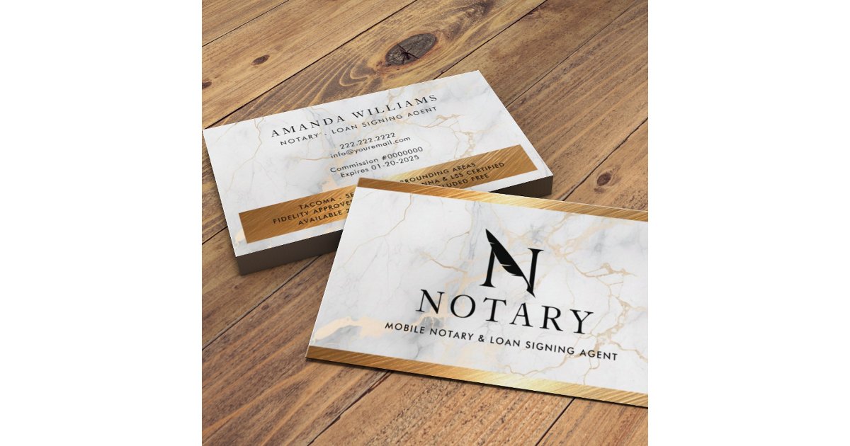 Notary Loan Signing Agent Gold Border Marble Business Card | Zazzle