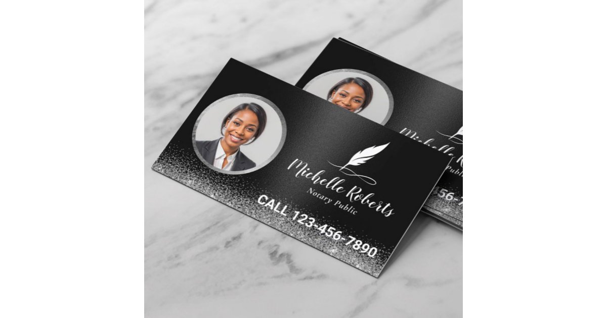 Notary Loan Signing Agent Modern Black Photo Business Card | Zazzle