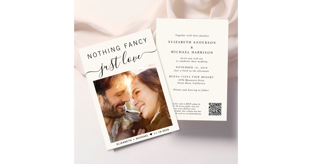 Nothing Fancy Just Love Photo QR Code Wedding Invitation | Zazzle