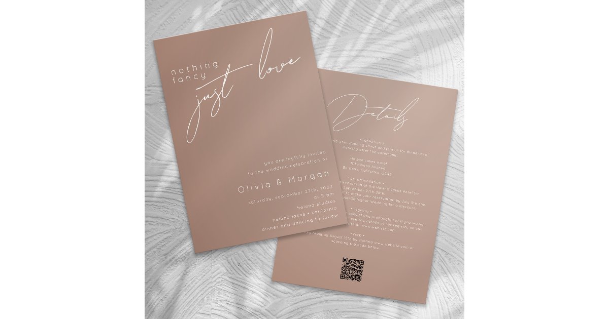 Nothing Fancy Just Love Script QR Code Wedding Invitation | Zazzle