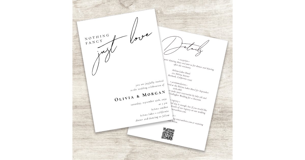 Nothing Fancy Just Love Script QR Code Wedding Invitation | Zazzle