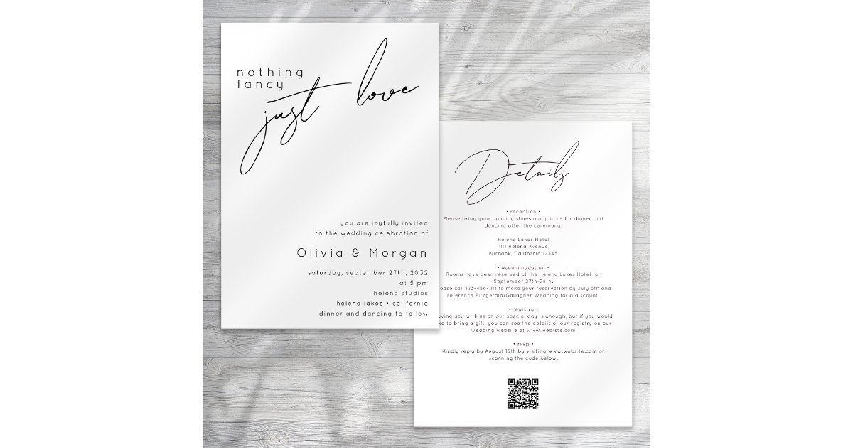 Nothing Fancy Just Love Script QR Code Wedding Invitation | Zazzle