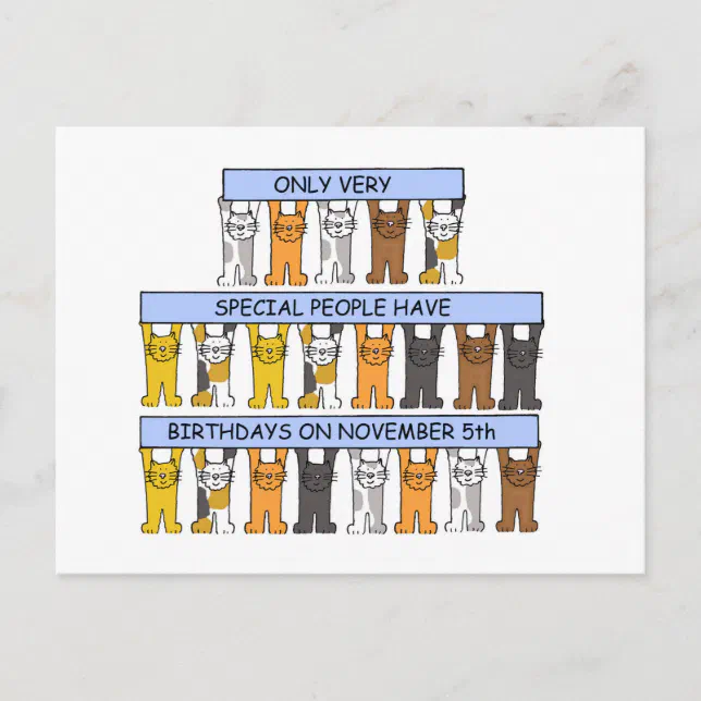 November 5th Birthday Cute Cartoon Cats Postcard | Zazzle