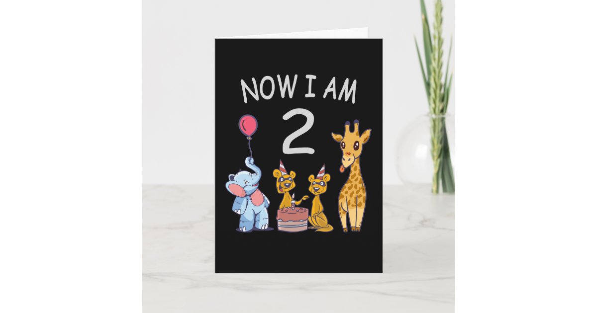 Now I am 2 years old 2nd Birthday at the Zoo Card | Zazzle