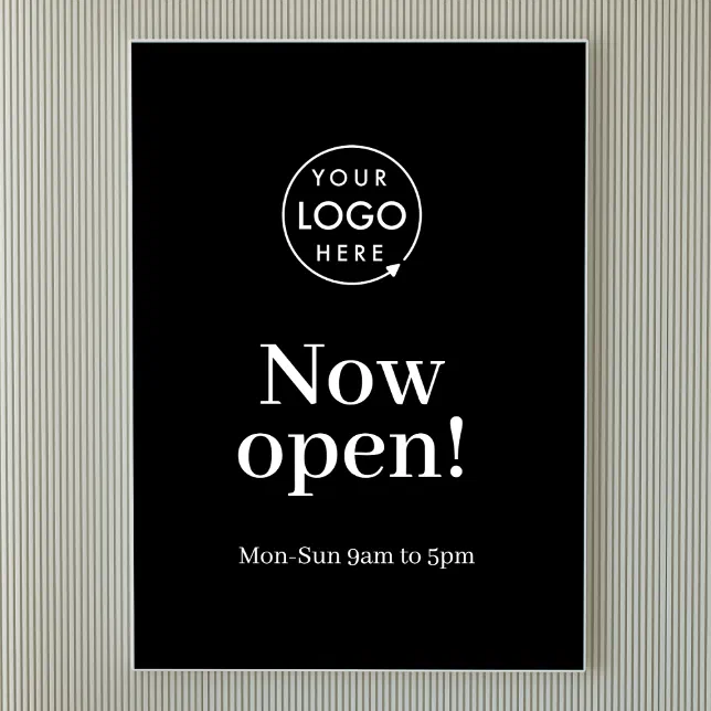 Now Open | Business Opening Times Logo Black Poster | Zazzle