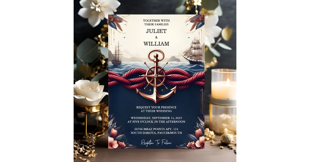 Now Rope Knot Boat Ship Navy Blue Nautical Wedding Invitation | Zazzle