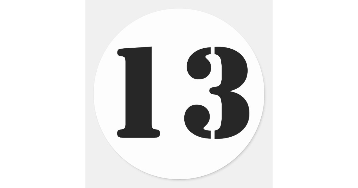 Number 13 Thirteen White Stencil Numbers by Janz Classic Round Sticker ...