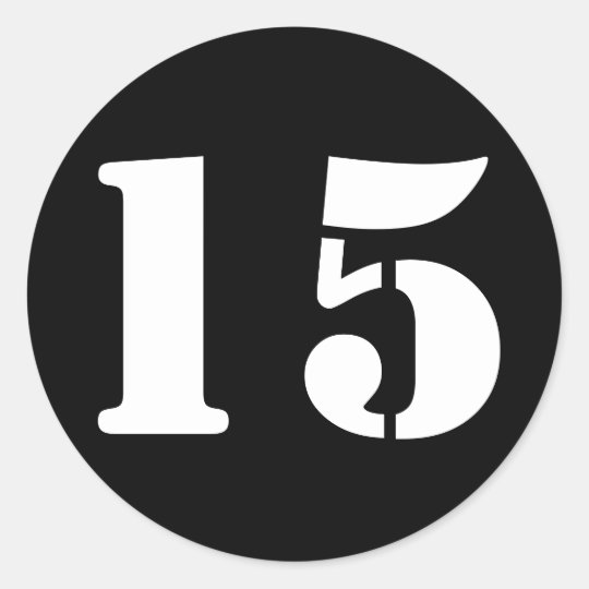 Number 15 Fifteen Black Stencil Numbers by Janz Classic Round Sticker ...