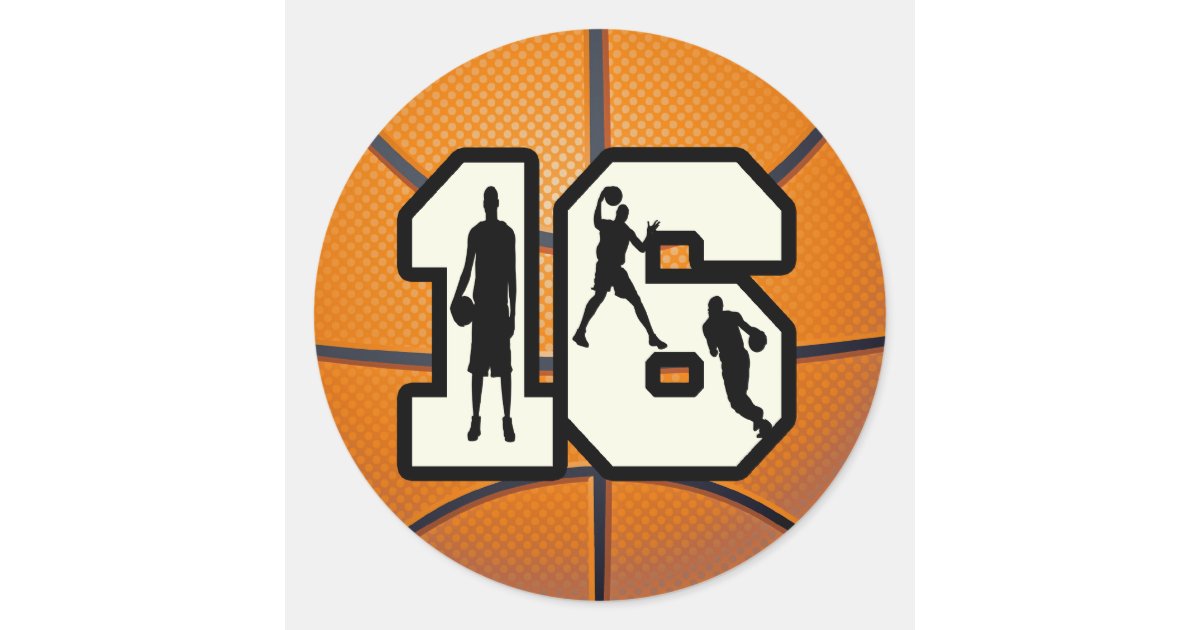 Number 16 Basketball and Players Classic Round Sticker | Zazzle